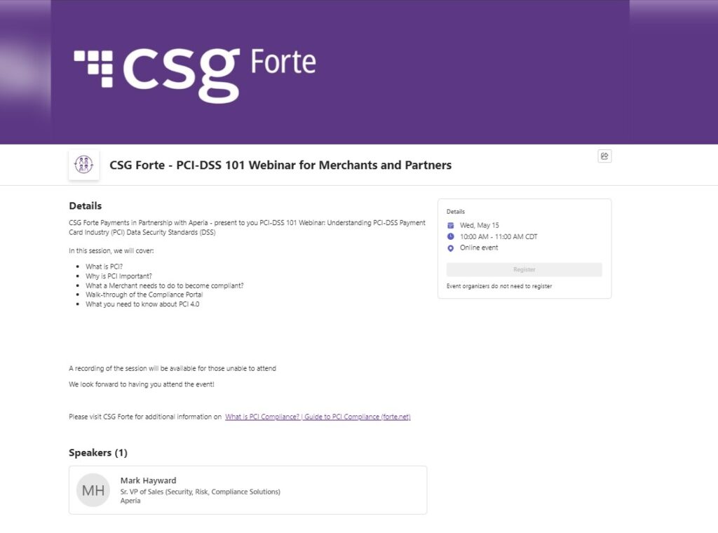 CSG Forte - PCI-DSS Webinar for Merchants and Partners - CSG Forte